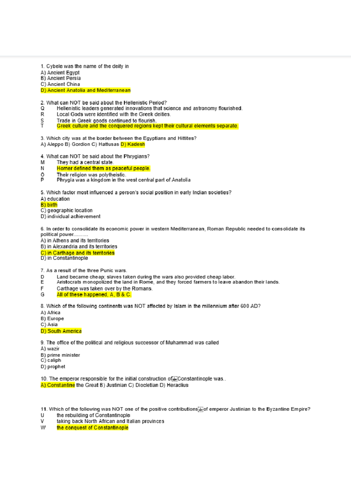 Final Exam Questions for GEP 4260: Ancient Civilizations and Cultures ...