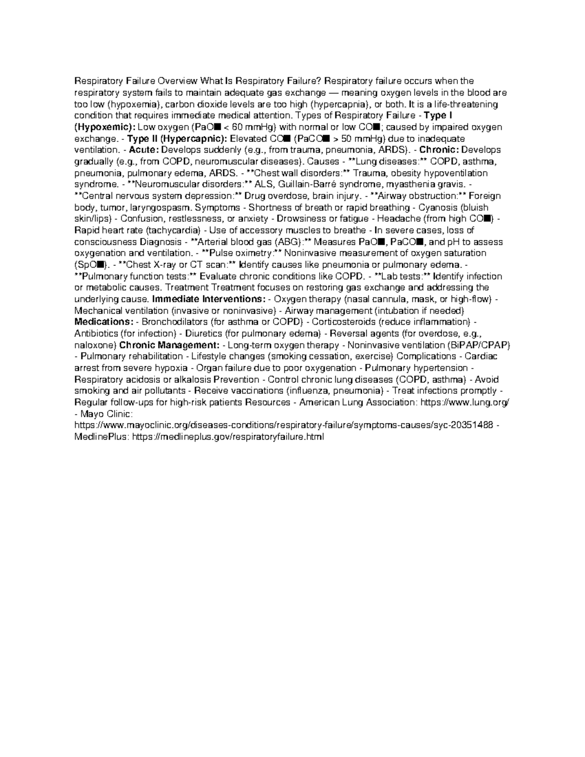 Respiratory Failure Overview: Types, Causes, Symptoms & Treatment - Studocu