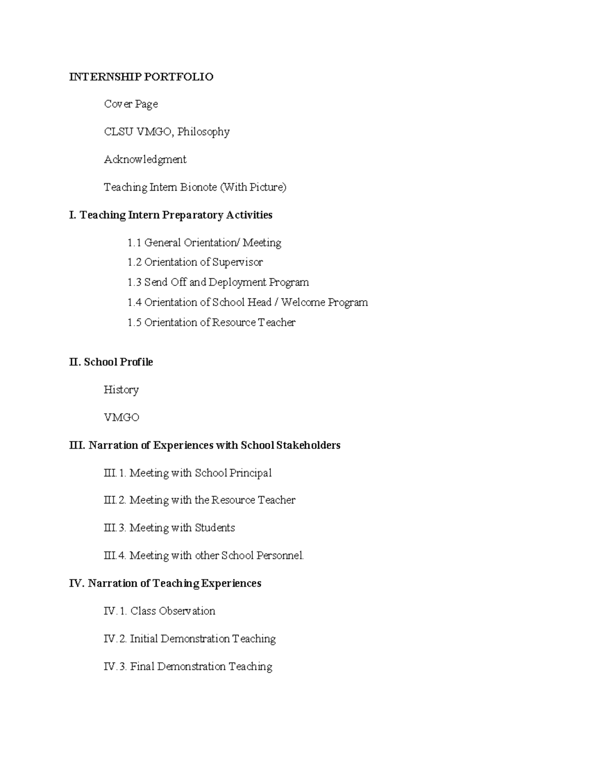 Internship Portfolio Narrative Report: CLSU Teaching Experience - Studocu