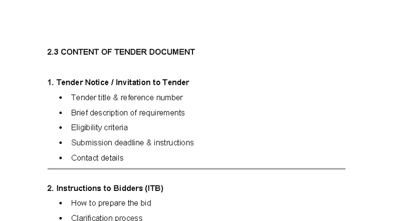 DBT233 - Comprehensive Guide to Tender Process and Contract Management - Studocu