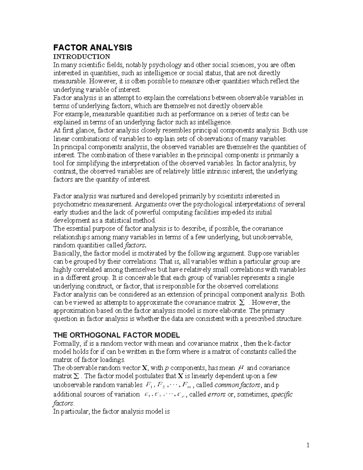 FACTOR ANALYSIS INTRODUCTION: Understanding Underlying Variables - Studocu