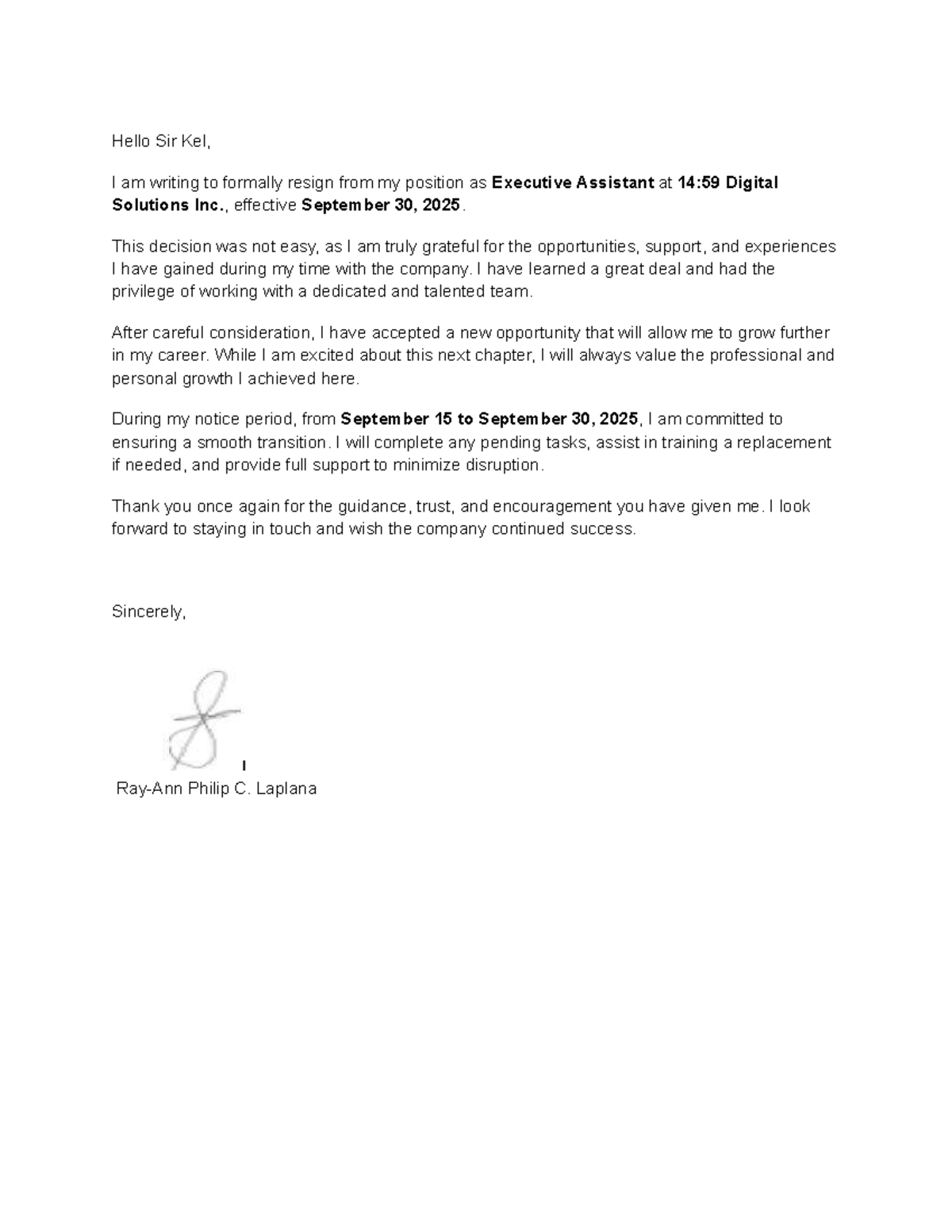 Resignation Letter - Notes for Clinical Psychology (CP 101) - Studocu