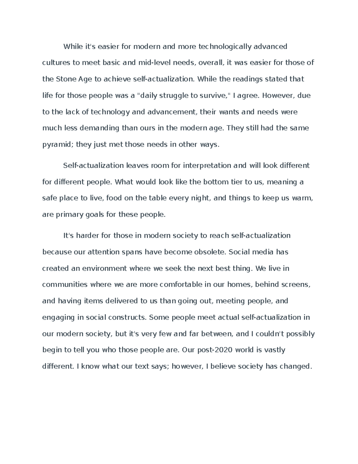 "2.2 Critical Thinking - Stone-Age vs. Tech Cultures in Self ...