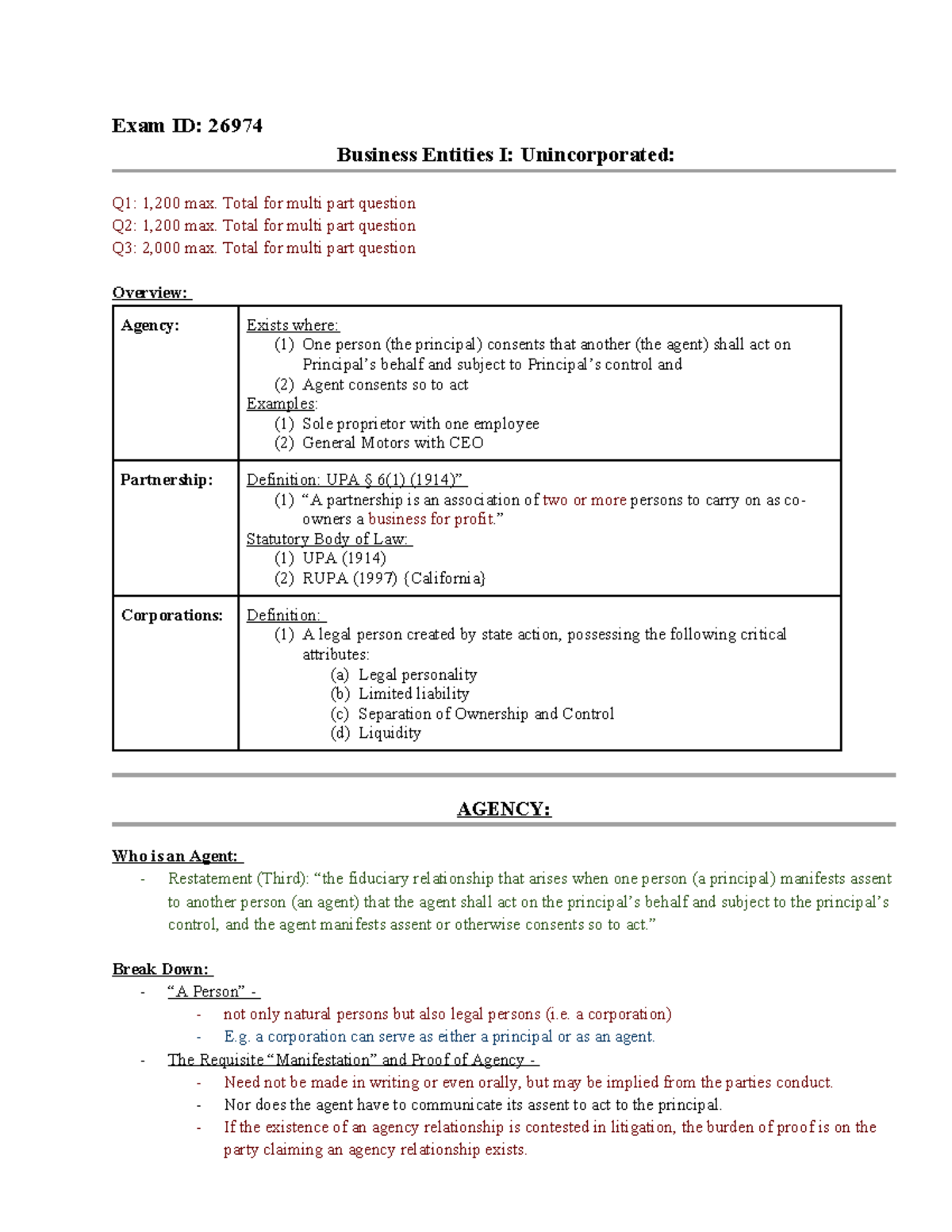 Business Entities I: Agency, Partnership, and Corporations Overview ...
