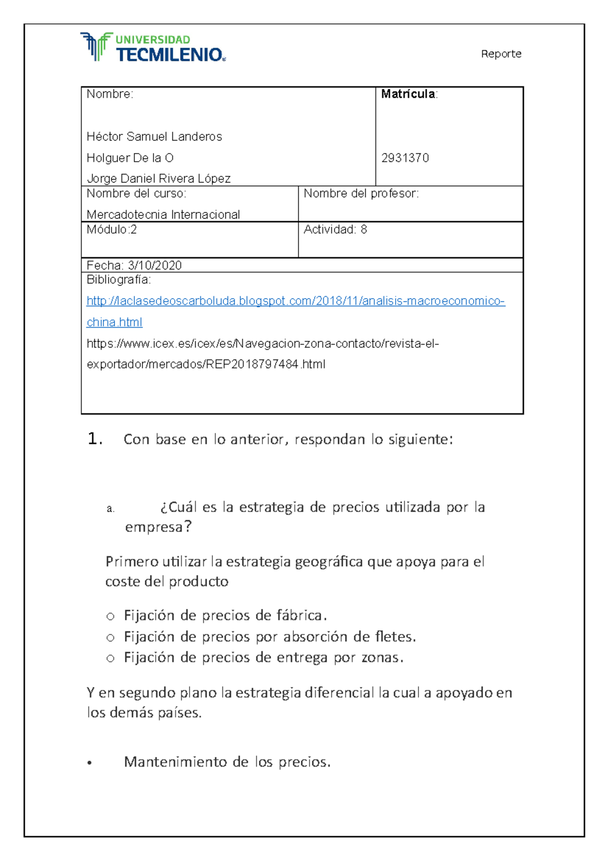 Actividad 6 merca internacional - Nombre: Héctor Samuel Landeros ...