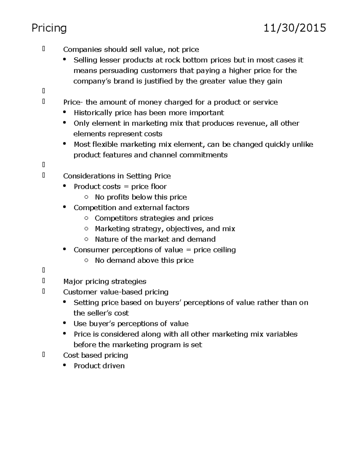 Chapter 10 - Summary of Pricing Strategies in Marketing - Studocu