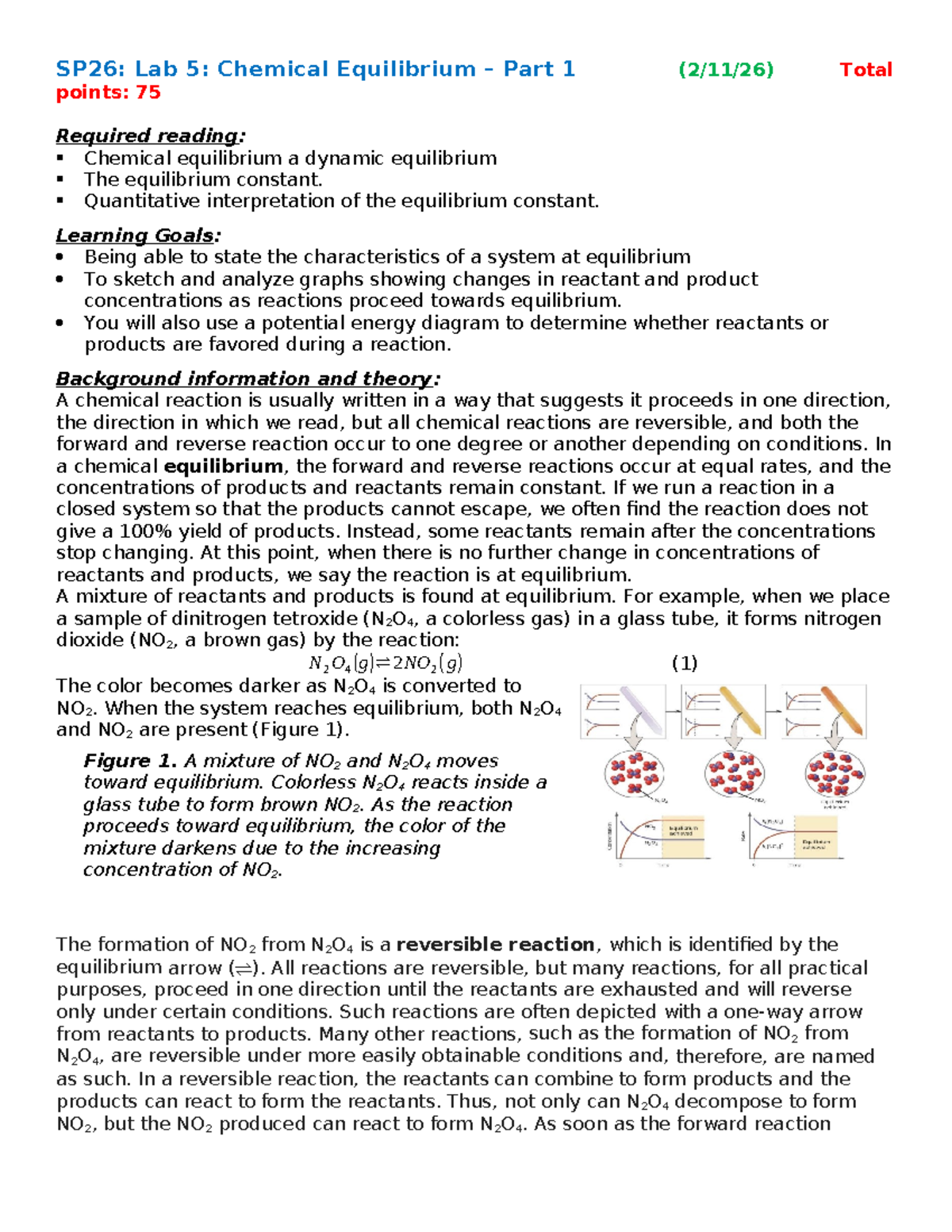 SP26: Lab 5 - Chemical Equilibrium Part 1 Overview and Analysis - Studocu
