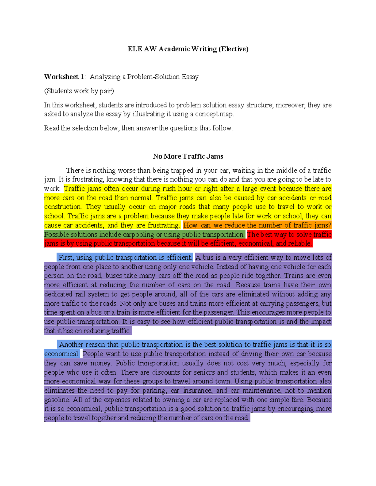 ELE-AW-Worksheet - Problem solution essay - ELE AW Academic Writing (Elective) Worksheet 1 ...