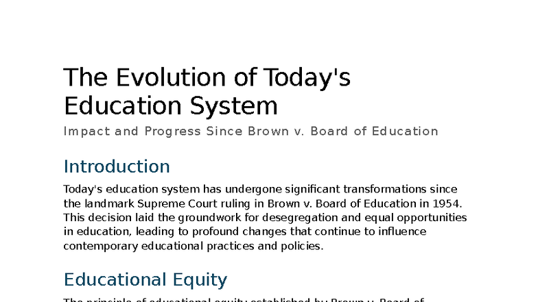 The Evolution of Education System Since Brown v. Board of Education ...