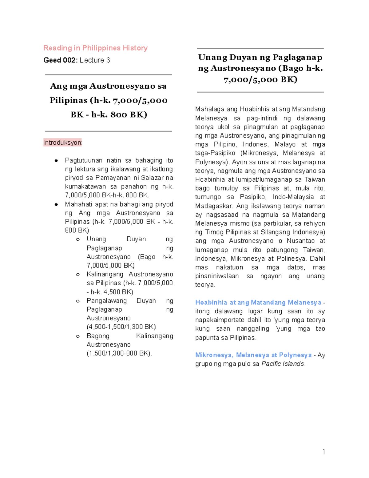 Ang mga Austronesyano sa Pilipinas: Lecture 3 (GEED 002) - Studocu