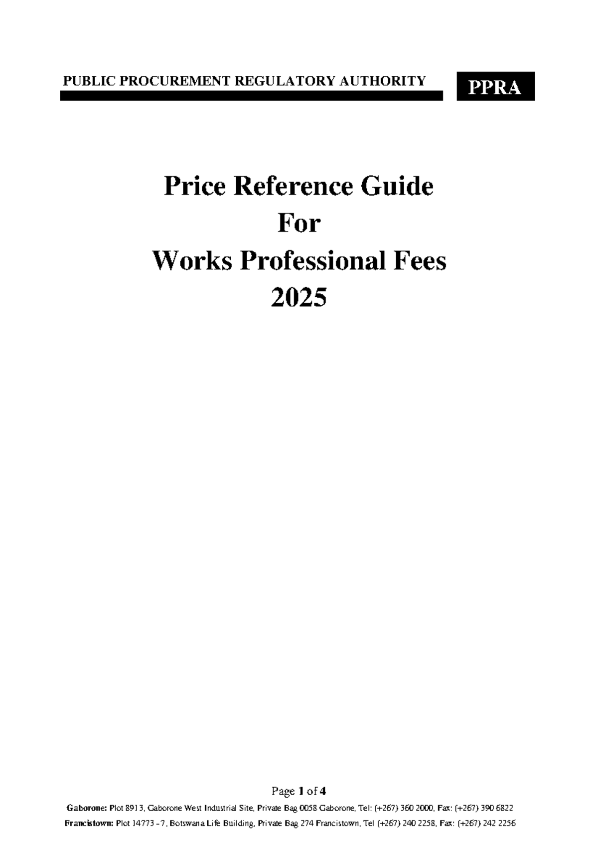 PPRA Price Reference Guide for Works Professional Fees 2025 - Studocu