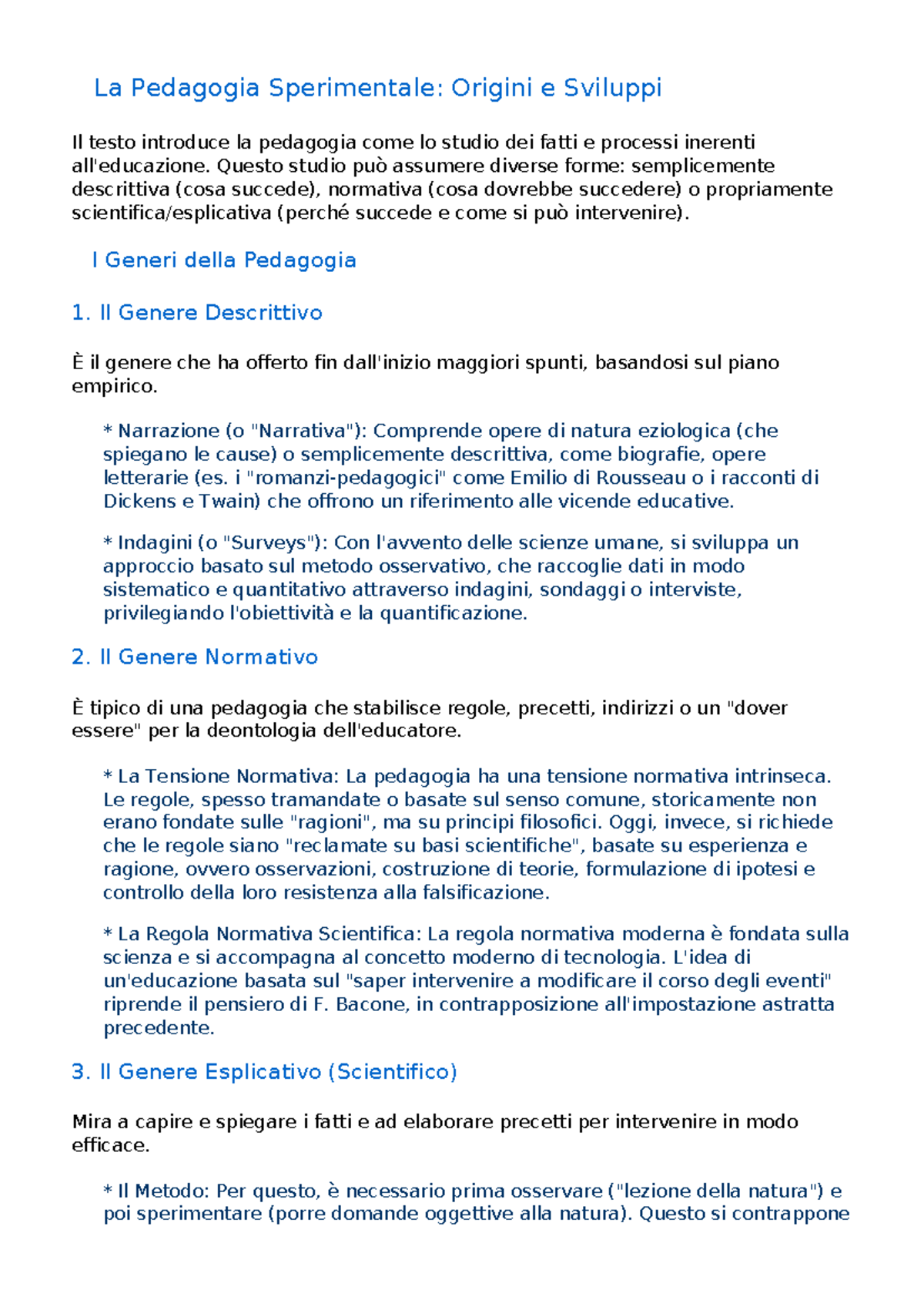 Introduzione alla Pedagogia Sperimentale: Origini e Sviluppi - Studocu