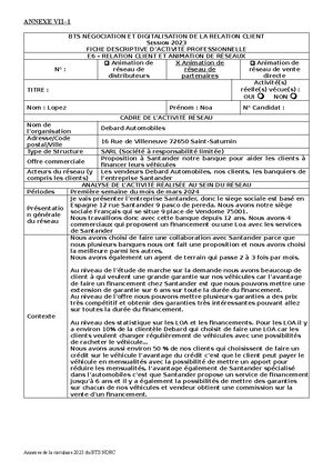 E6 Fiche Annimation d'un réseau de distributeur - BTS NÉGOCIATION ET DIGITALISATION DE LA ...