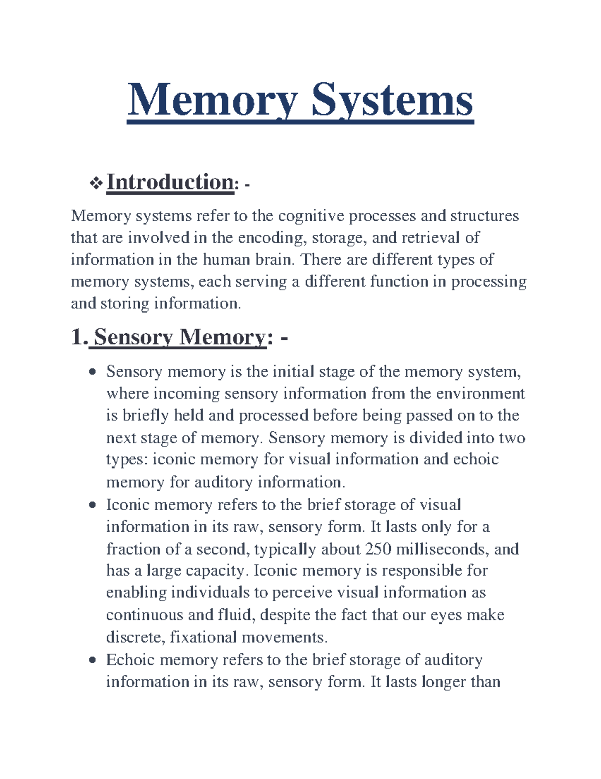 Memory Systems Overview and Functions - Studocu