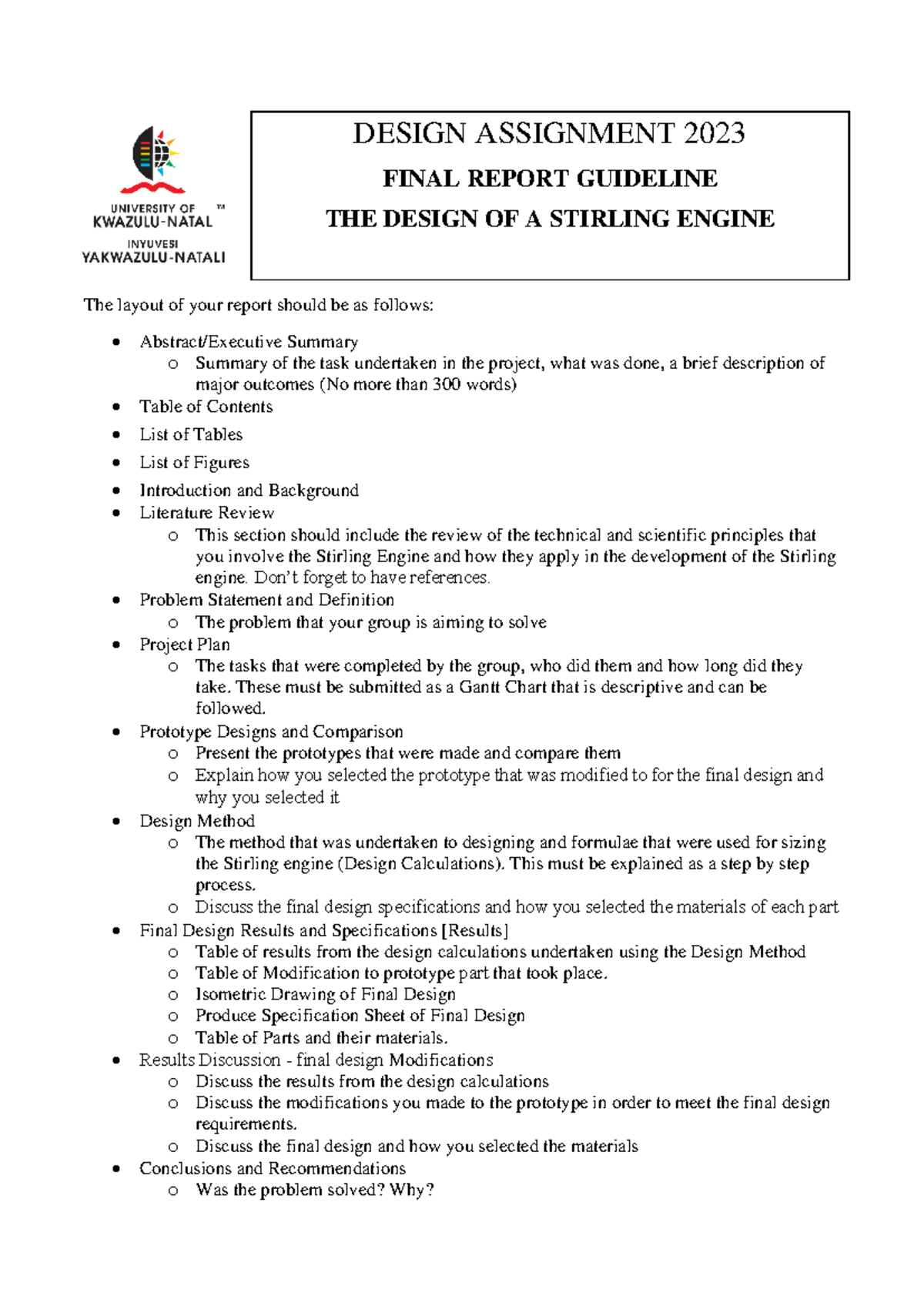 Engineering Design Report Guideline 2023 - DESIGN ASSIGNMENT 20 23 ...