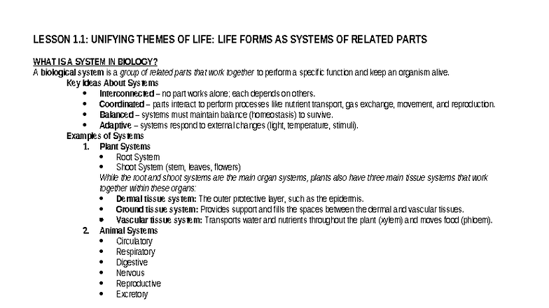 Gensci-Q3: Lesson 1.1 - Unifying Themes of Life & Biological Systems ...