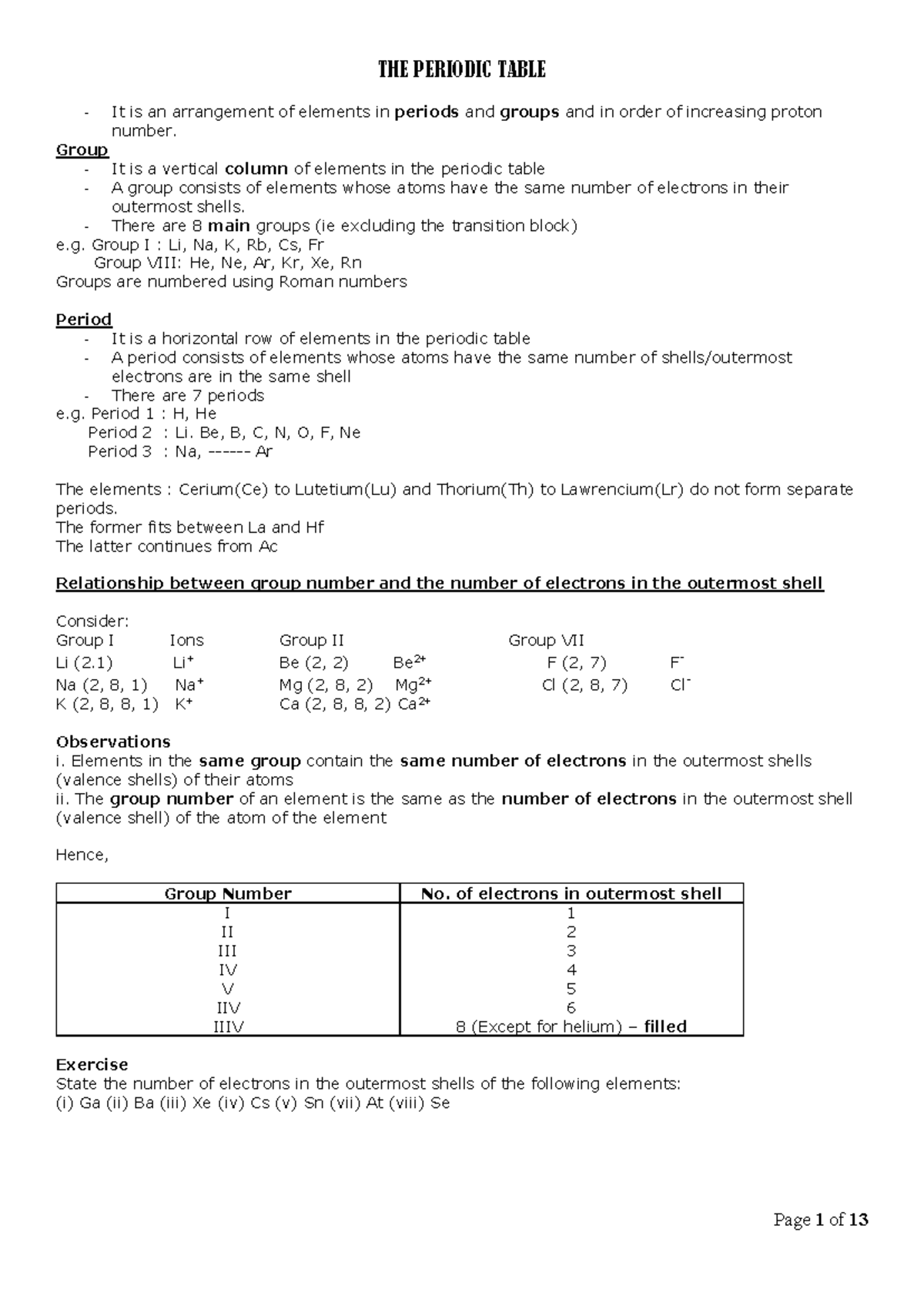 Periodic Table - Class Notes on Periods, Groups, and Electrons - Studocu
