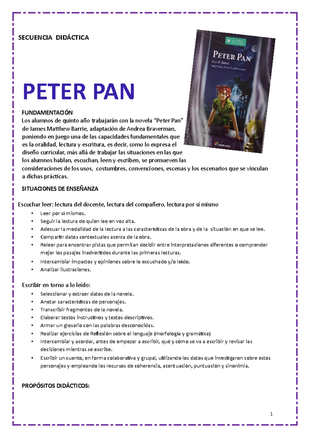 Secuencia Didáctica: Peter Pan - Actividades y Evaluación 2024 - Studocu