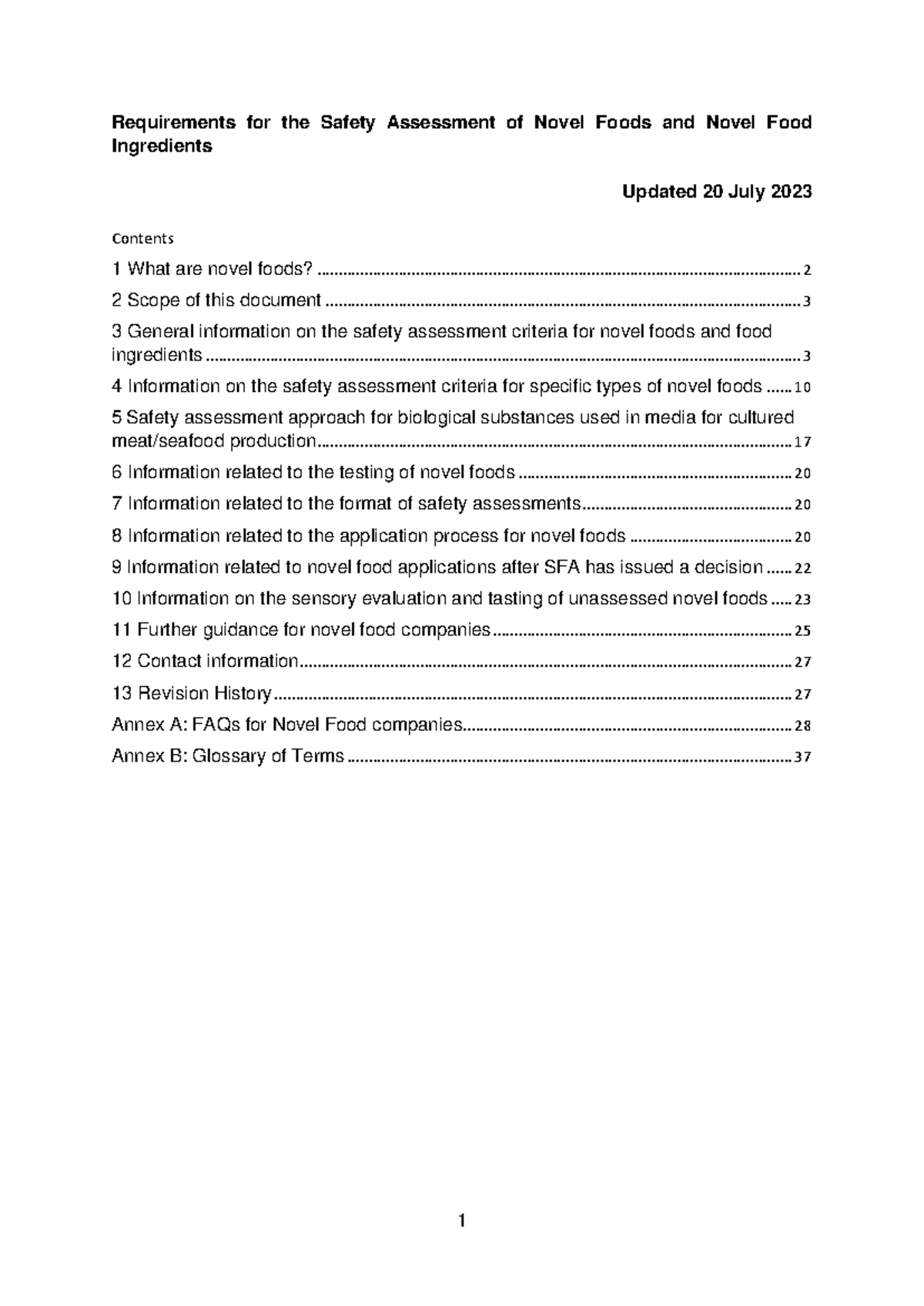 Guidance on Safety Assessment for Novel Foods: SFA Requirements - Studocu