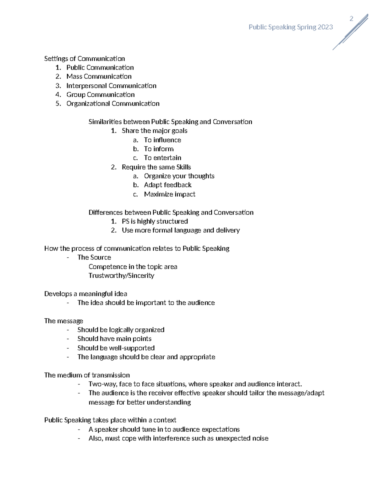 Public Speaking (Spring 2023): Exploring the Settings of Communication ...
