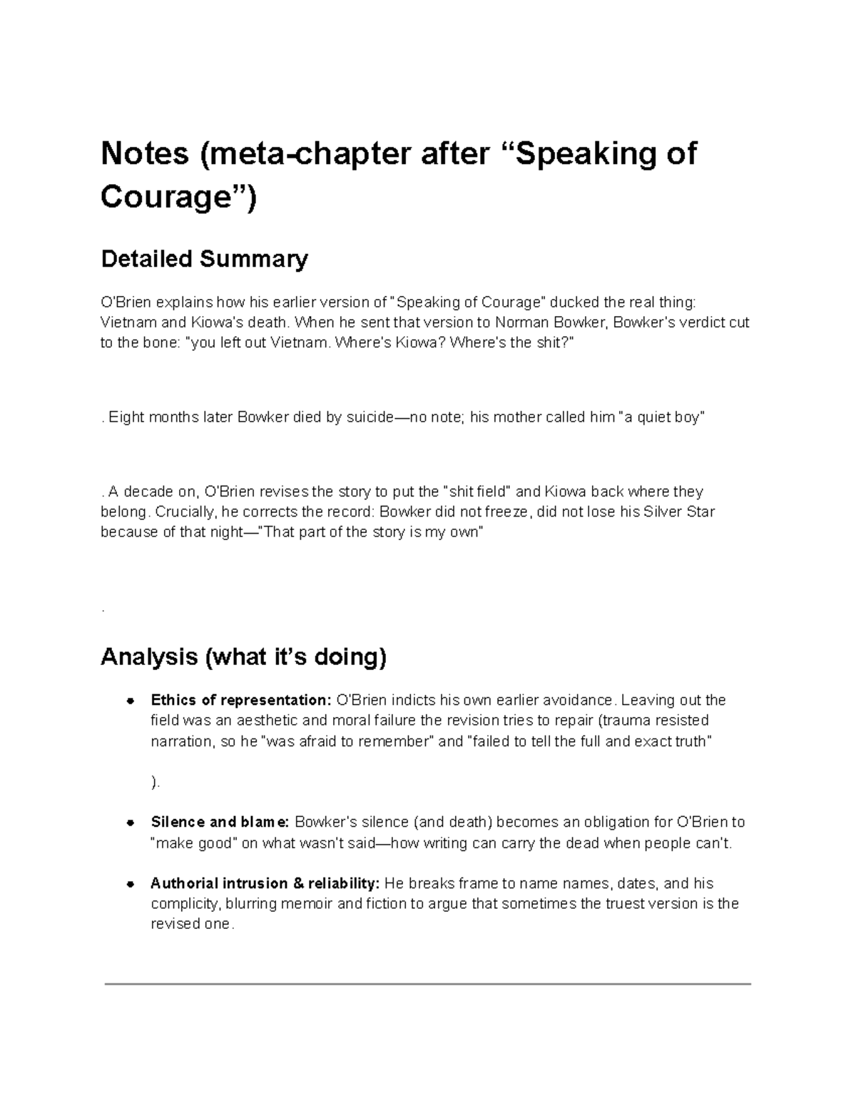 Final Exam Notes on Tim O’Brien’s "The Things They Carried" - Studocu