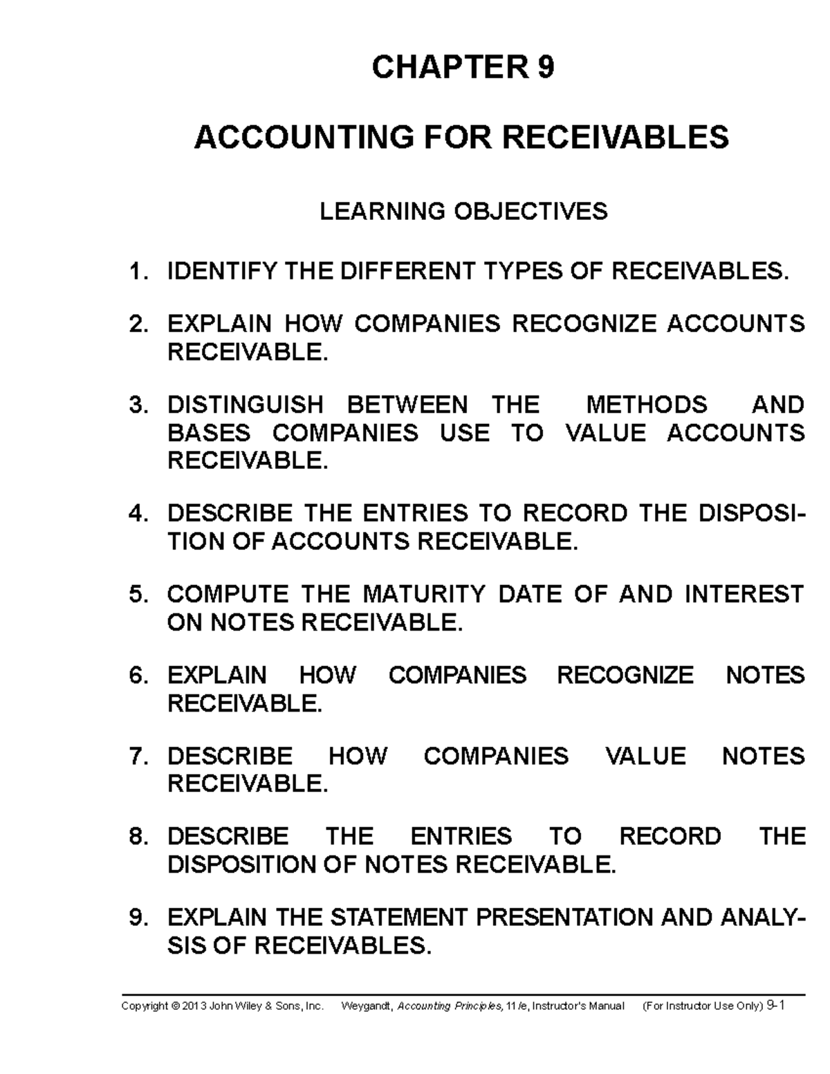 Chapter 9 accounting for receivables - Copyright © 2013 John Wiley ...