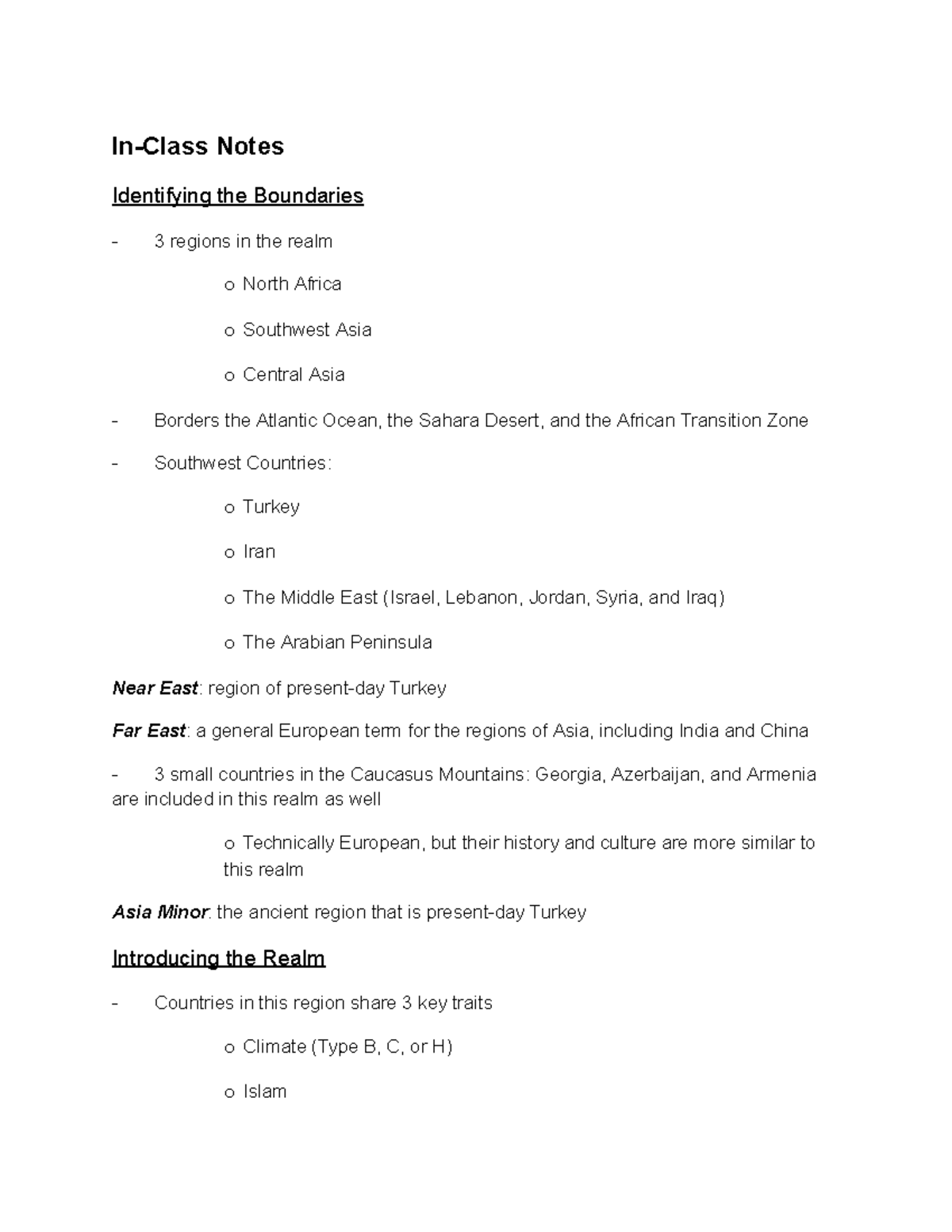 Human Geography CH8: In-Class Notes on North Africa & Southwest Asia ...