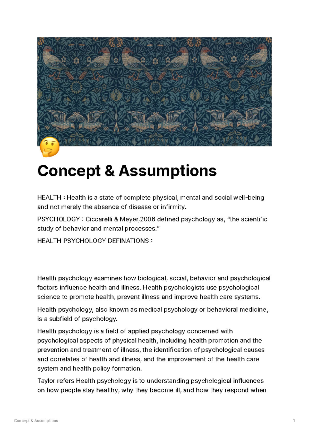 Health Psychology Concepts & Assumptions: An Overview - Studocu