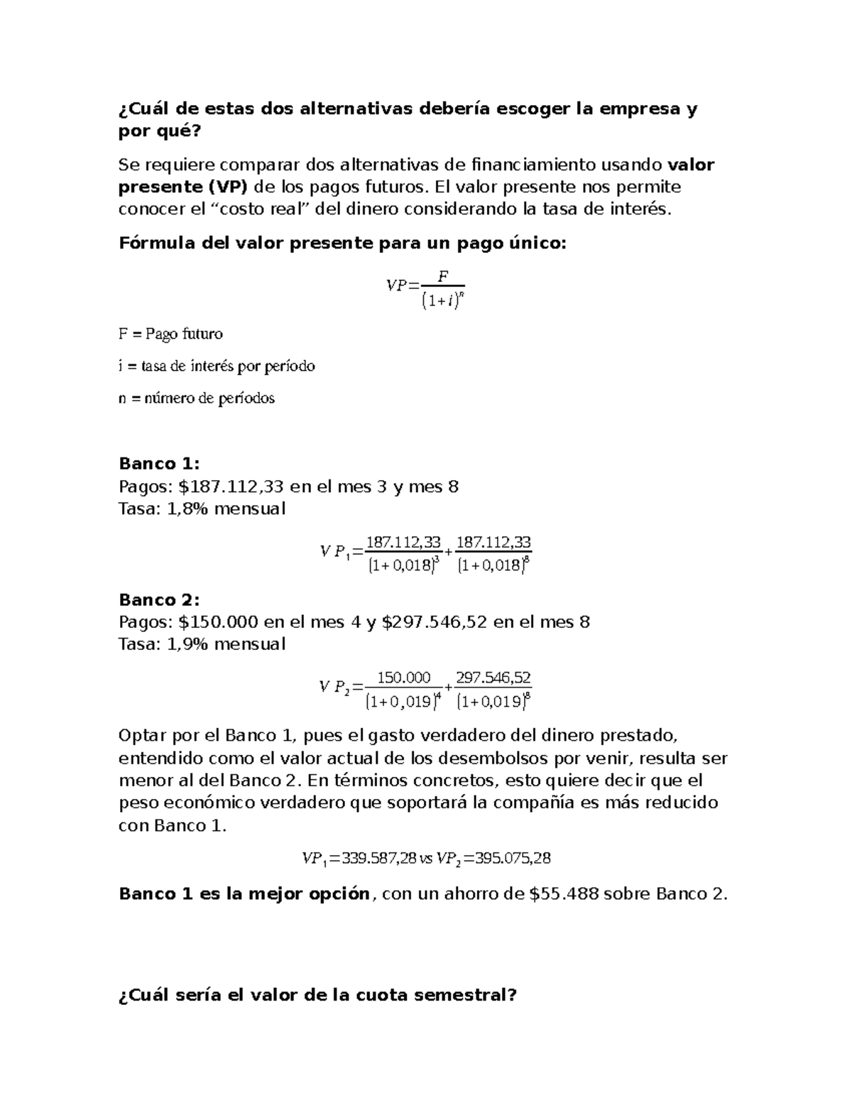 Comparación de Alternativas de Financiamiento: VP y Decisiones ...