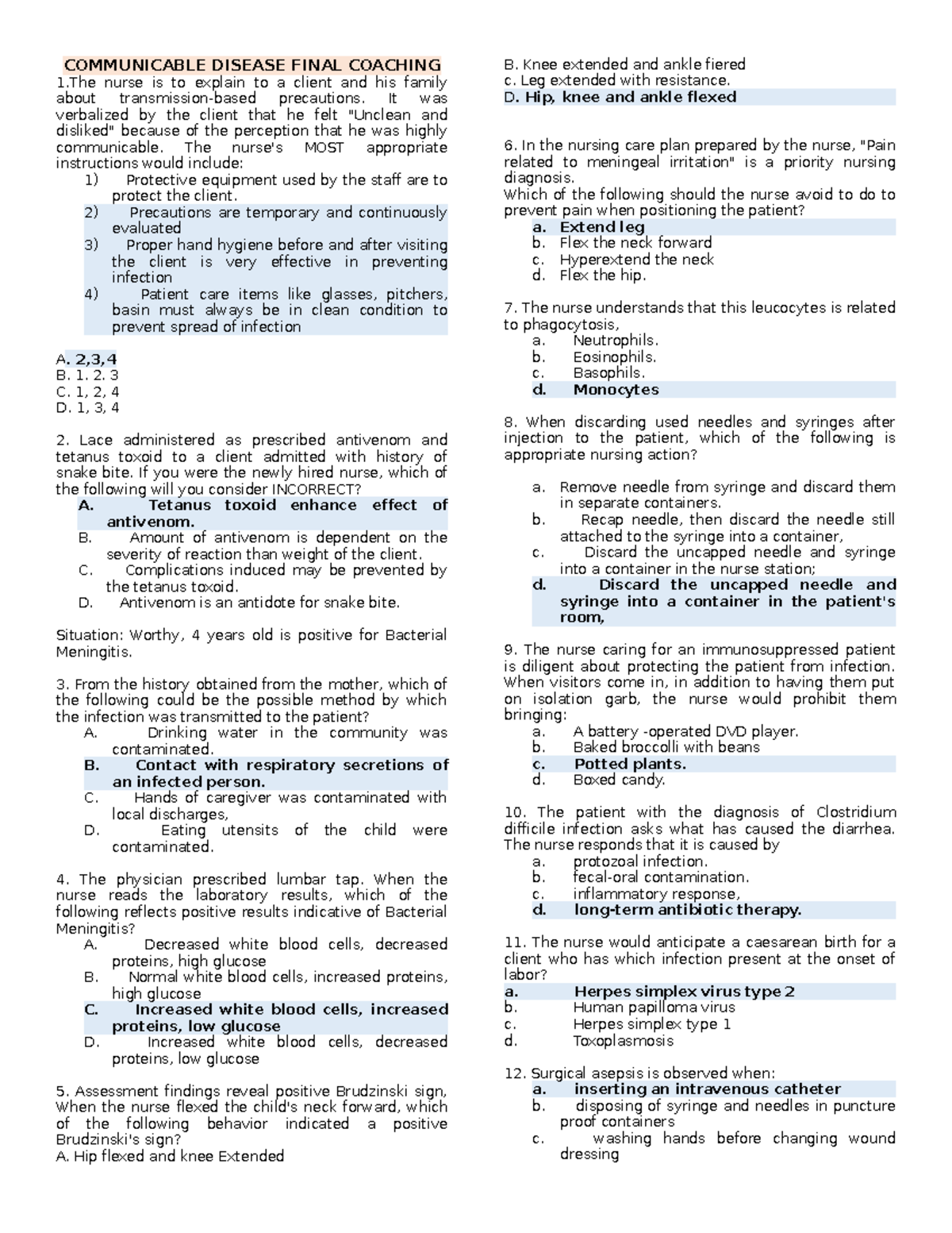 Communicable Diseases Final Coaching: Key Concepts and Practice ...