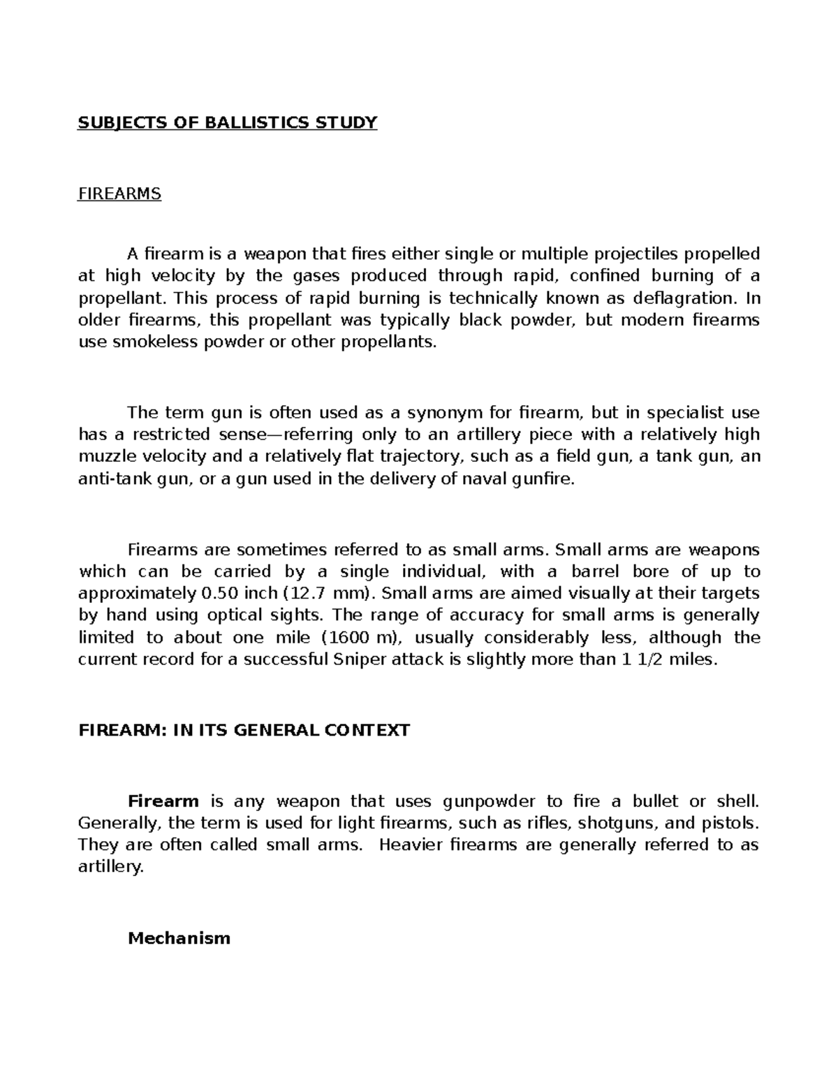 Lesson 2-1: Comprehensive Handouts on Firearms and Ballistics - Studocu