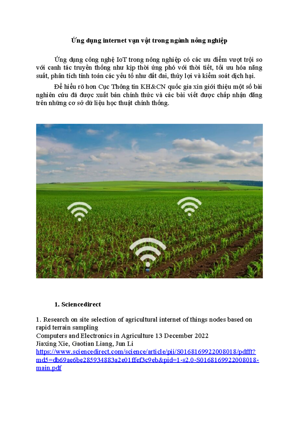 Ung dung internet van vat trong nong nghiep - Ứng dụng internet vạn vật ...