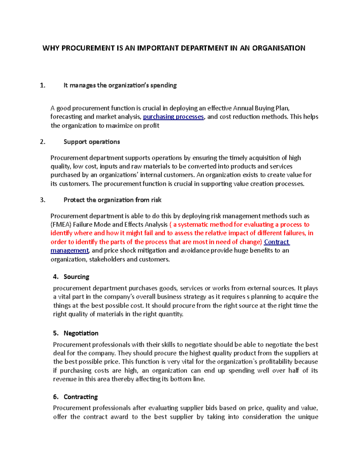 The Significance of Procurement Department in an Organization - Studocu