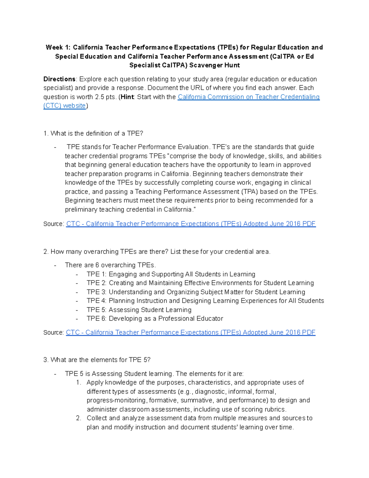 California TPEs & CalTPA Scavenger Hunt Guide for Week 1 - Studocu