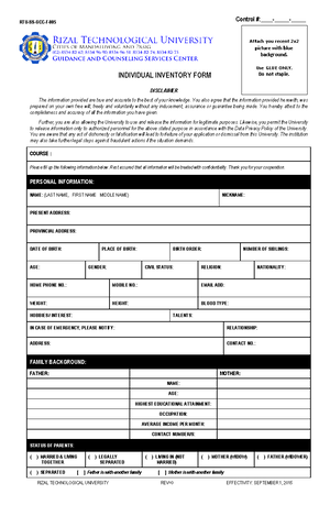 RTU SS GCC F 005 Individual Inventory FORM 2 - RIZAL TECHNOLOGICAL ...