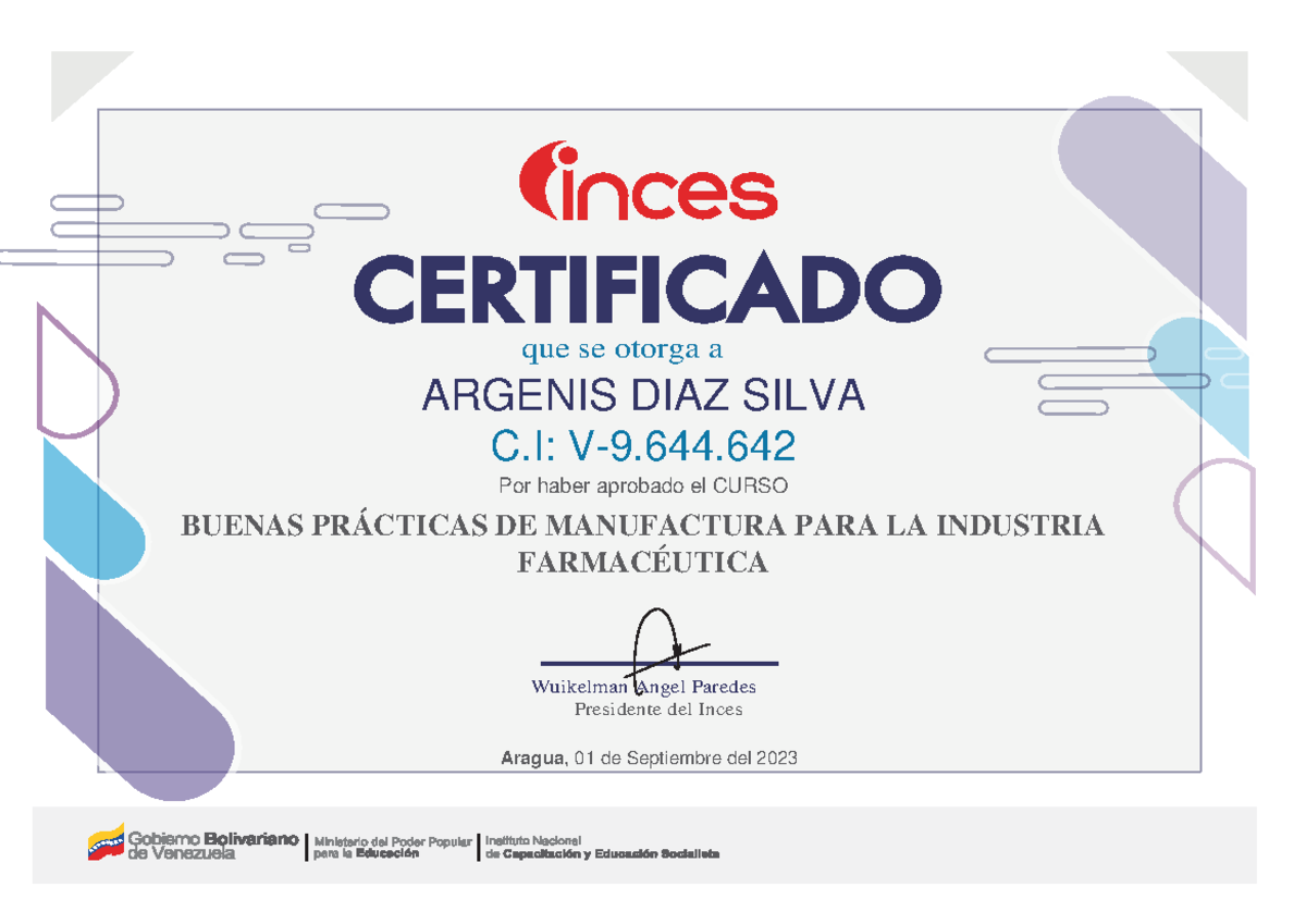 Certificado de Aprobación: Buenas Prácticas de Manufactura - ARGENIS ...