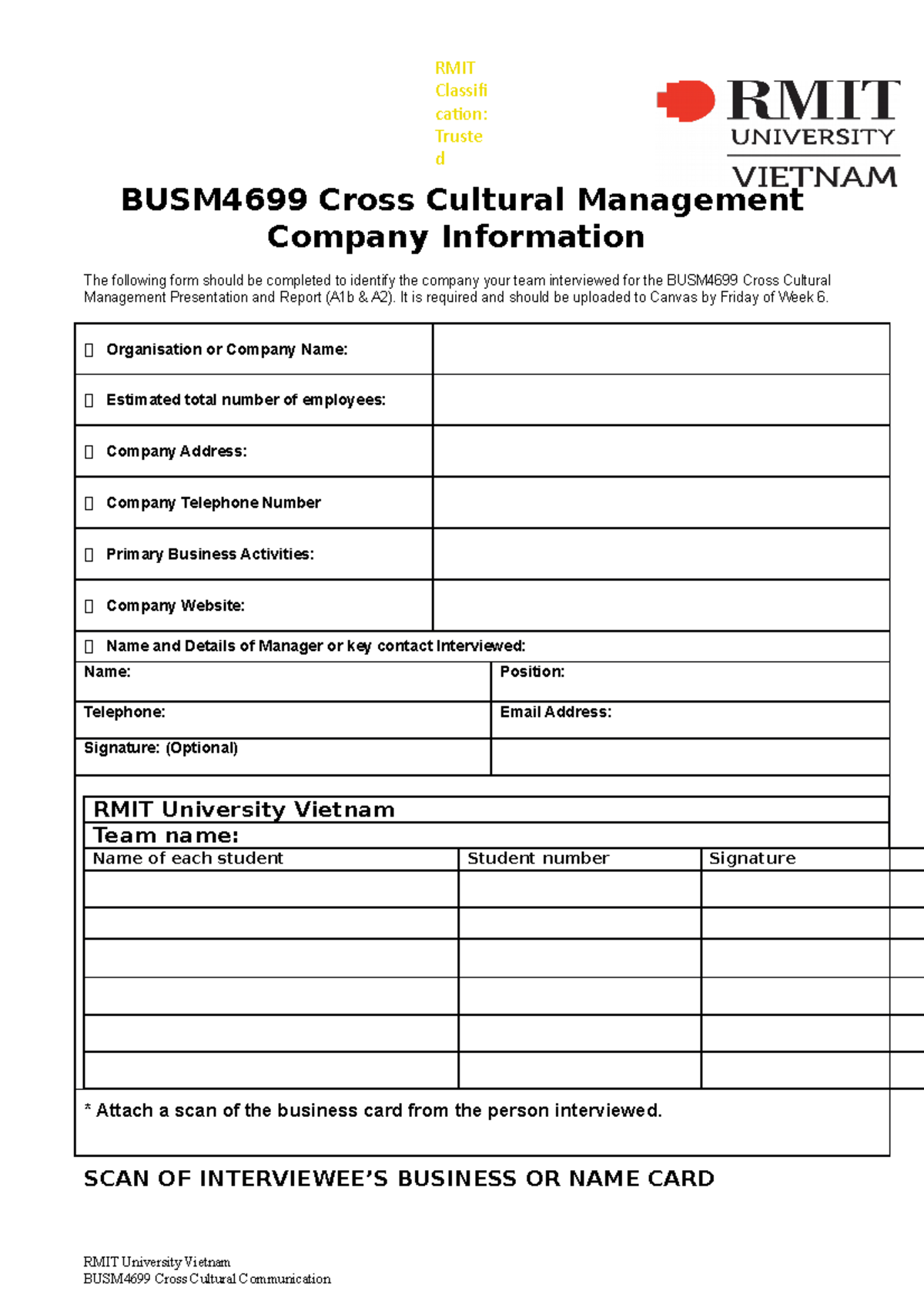 Company Information Form - BUSM4699 CCM V2 - BUSM4699 Cross Cultural ...