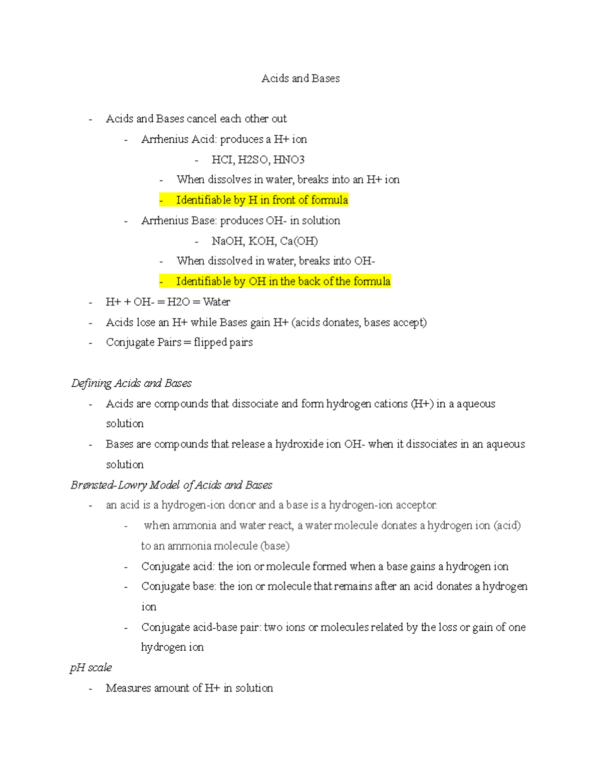 Acids and Bases Lecture Notes - CHEM 101 - Studocu