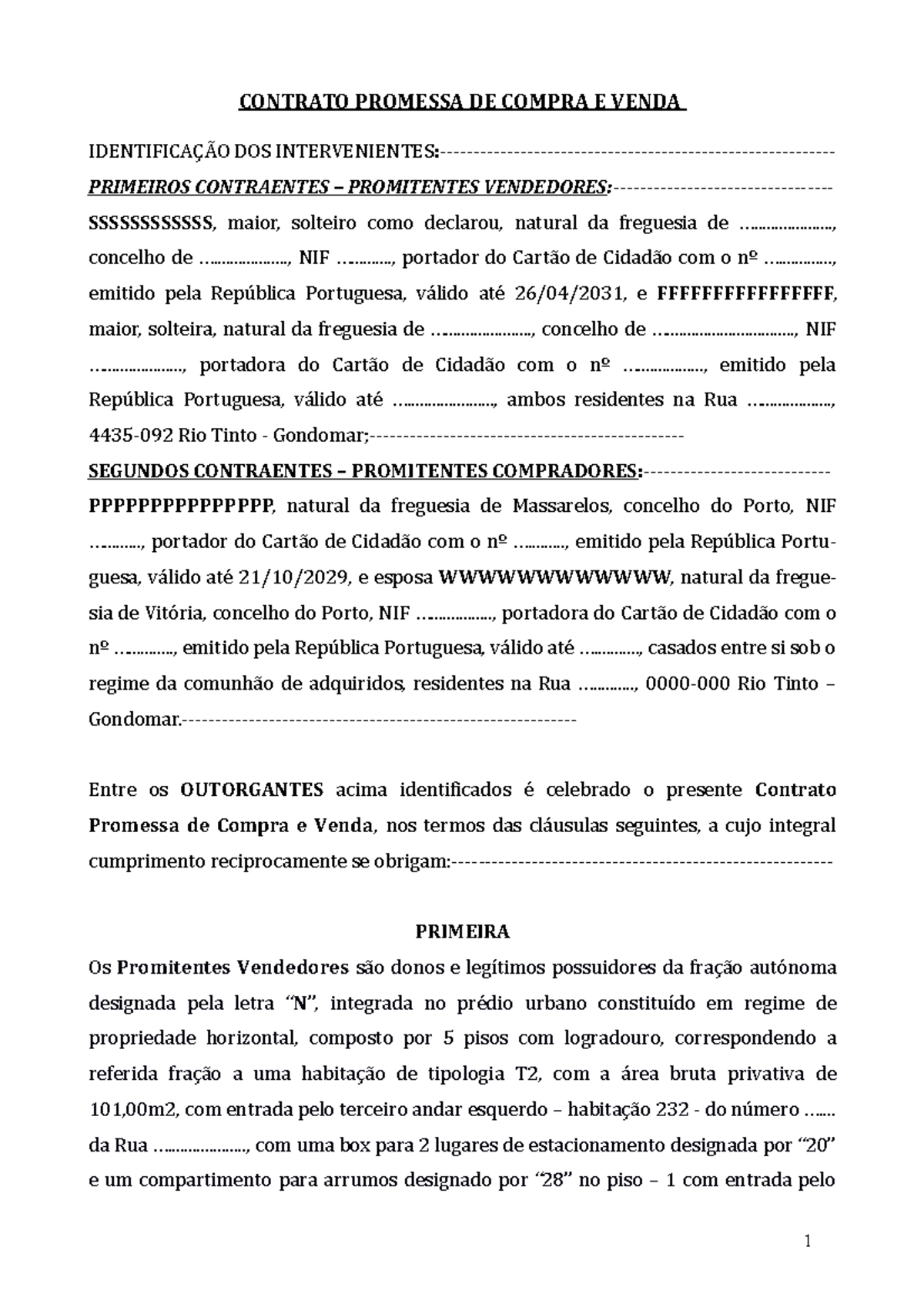 Minuta 2 CPCV: Contrato Promessa de Compra e Venda Detalhado - Studocu