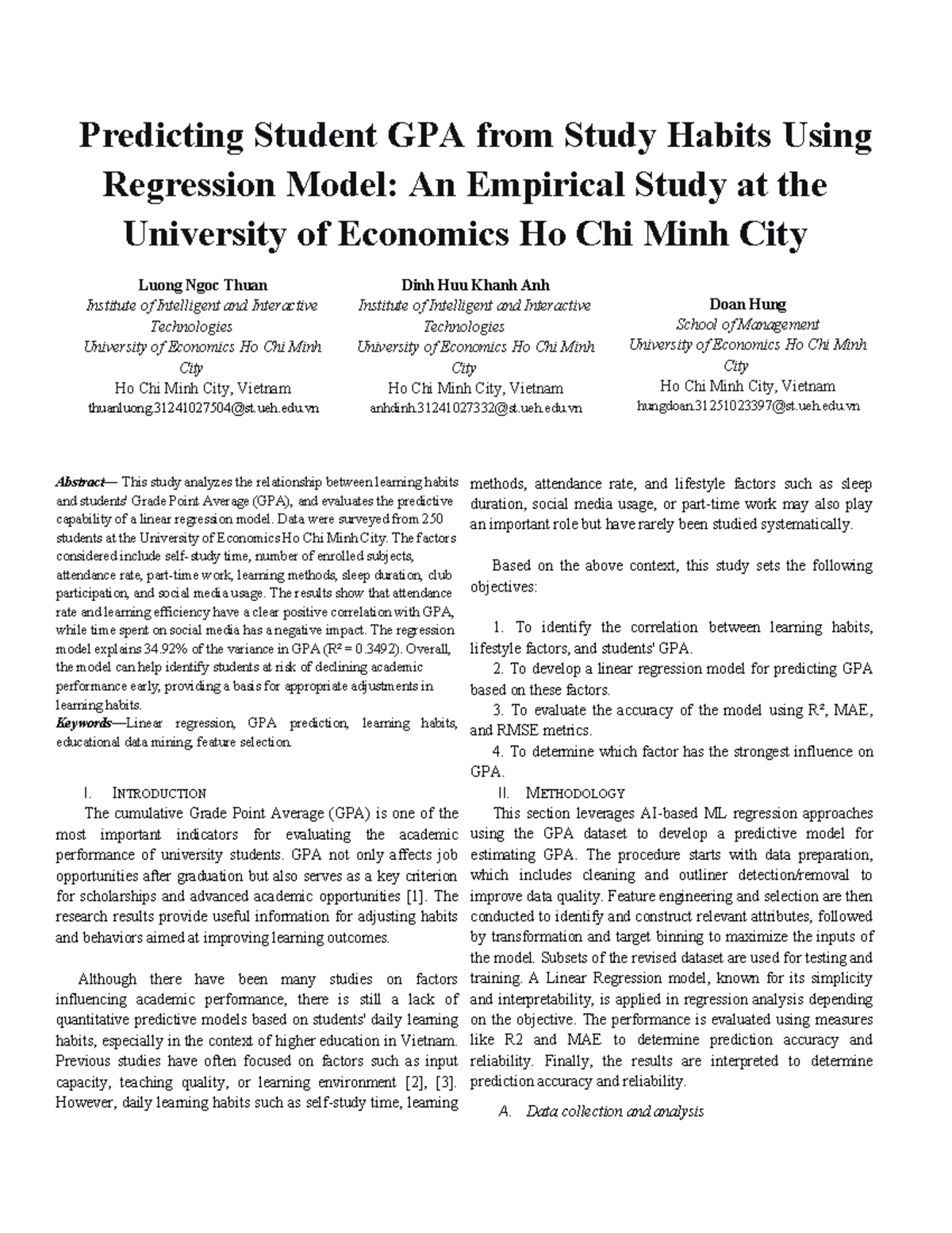 Predicting Student GPA from Study Habits: Regression Analysis (UEH ...