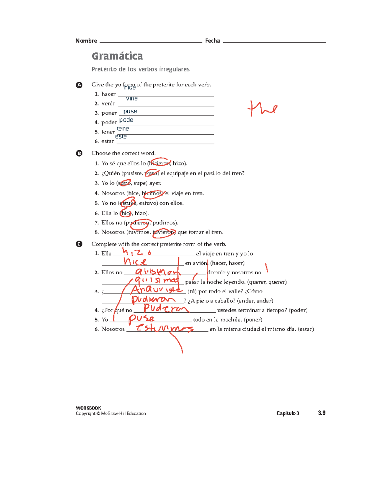 preterito de verbos irregulares - WORKBOOK Copyright © McGraw-Hill ...