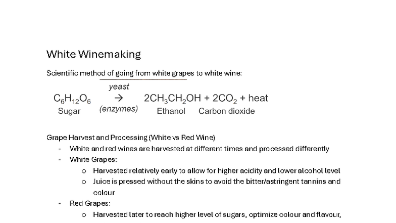 White Winemaking: Grape Harvest & Processing Methods (Midterm 2) - Studocu