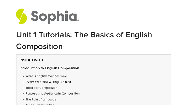 Unit 1 Tutorials: Fundamentals of English Composition 2024 - Studocu