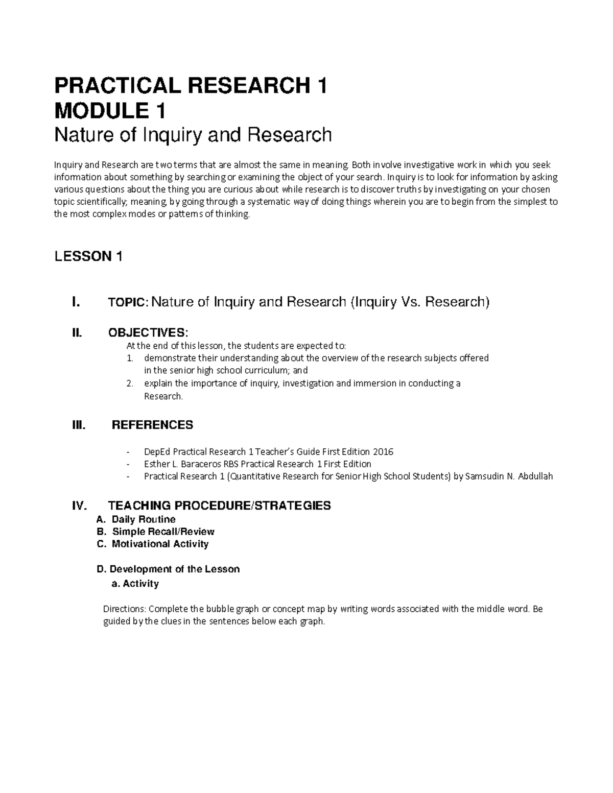 Lesson 1 The Nature of Inquiry and Research - PRACTICAL RESEARCH 1 ...