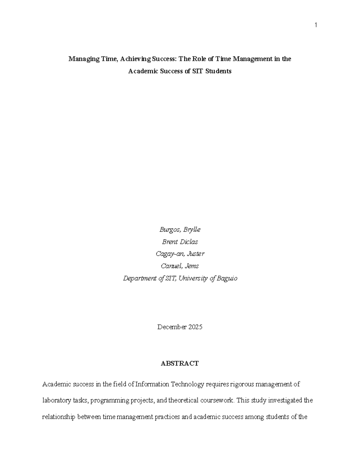 SIT 2025: Time Management & Academic Success Among IT Students - Studocu