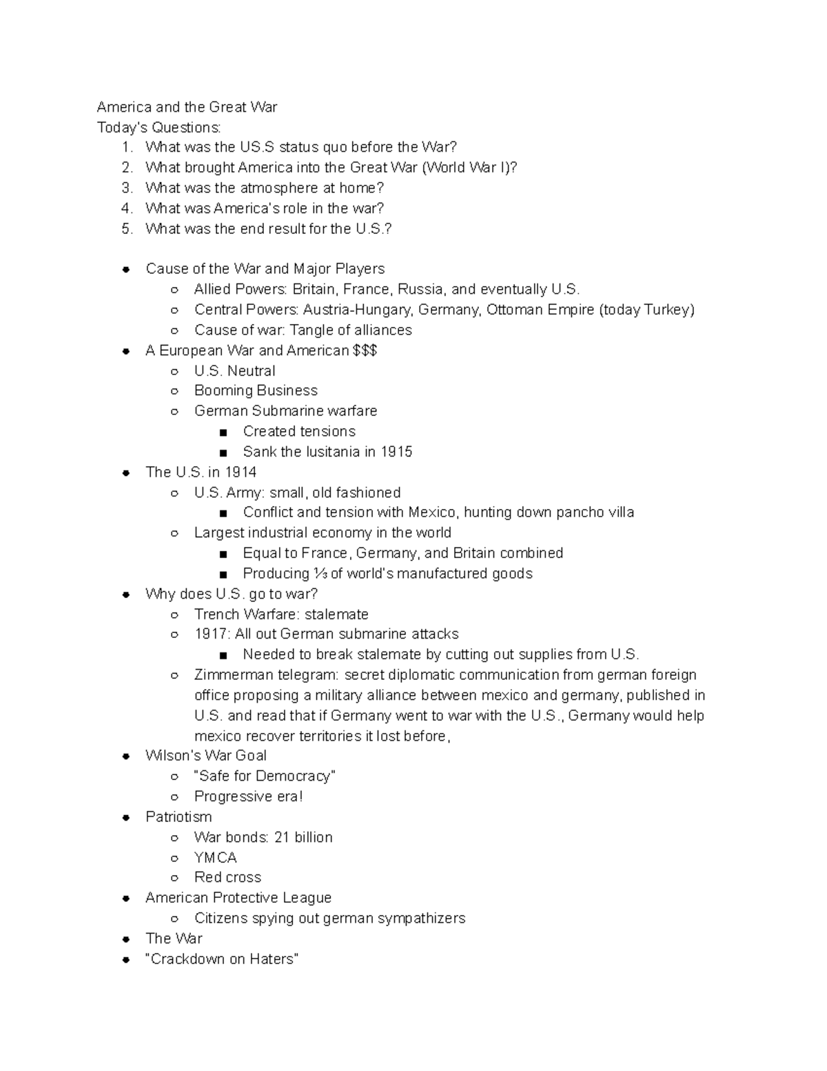 AMH2020 Study Guide: Insights on America's Role in WWI - Studocu