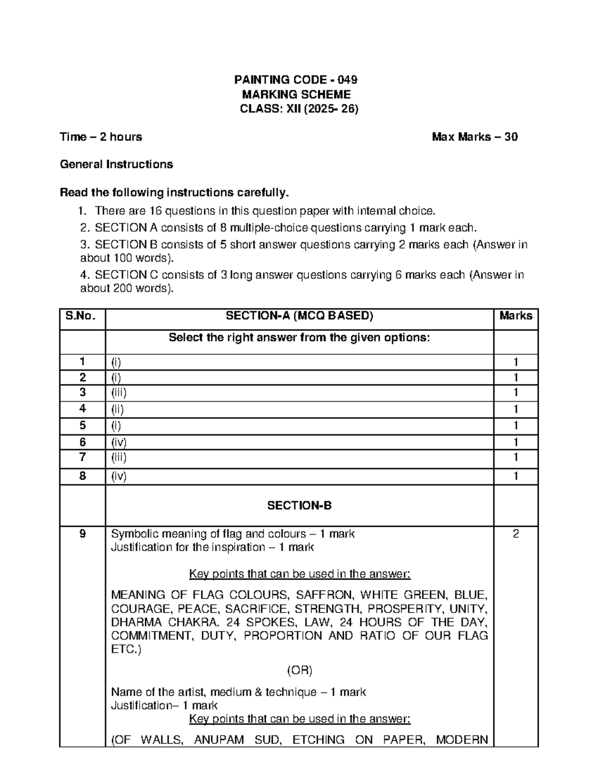 Painting Code 049 Marking Scheme - Class XII Exam Guide - Studocu