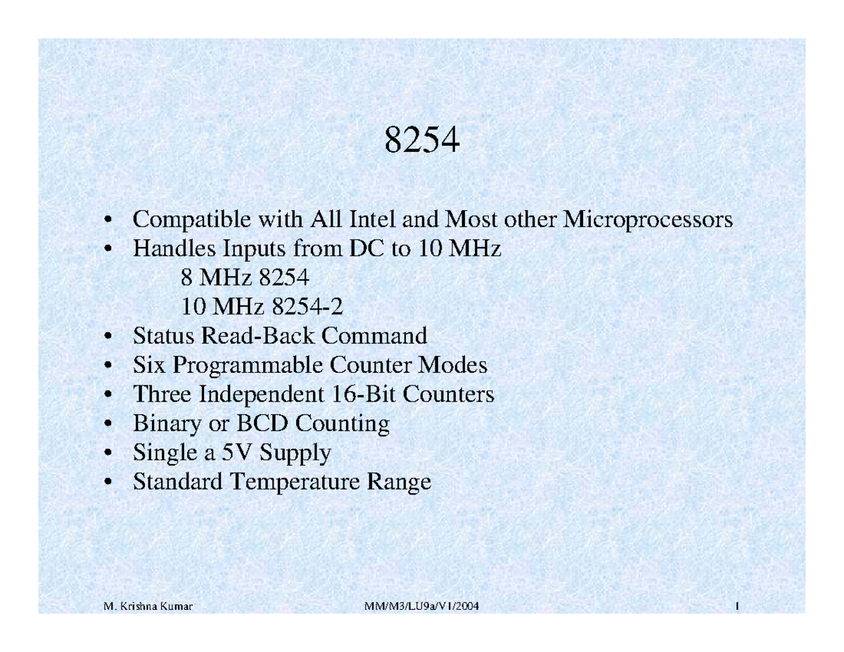 8254 Microprocessor Timer: Functional Overview and Specifications - Studocu