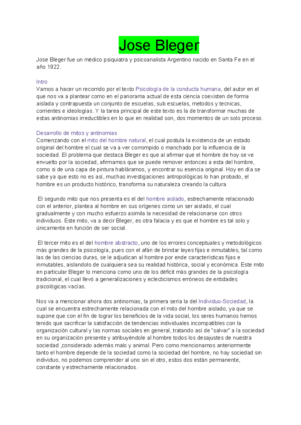 Jose Bleger - Jose Bleger Jose Bleger fue un médico psiquiatra y ...