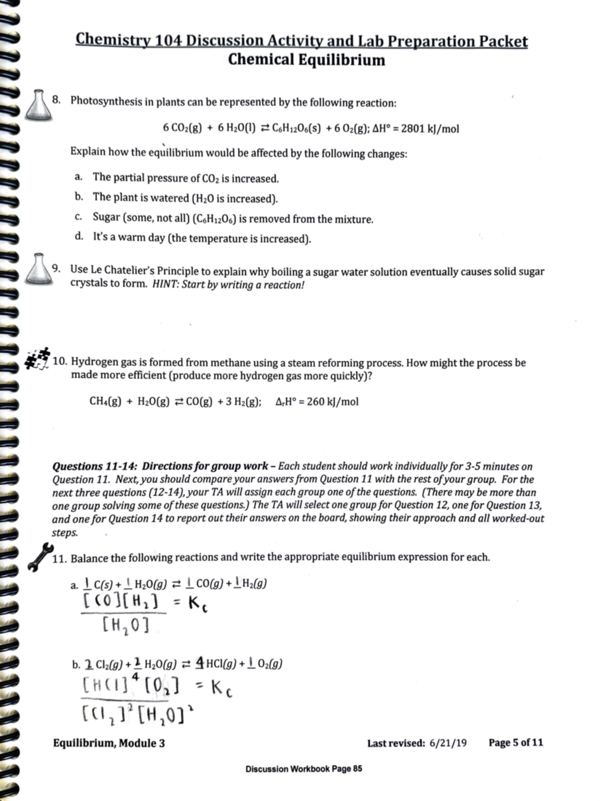 Discussion Module 3: Chemical Equilibrium - Chemistry 104 Discussion ...